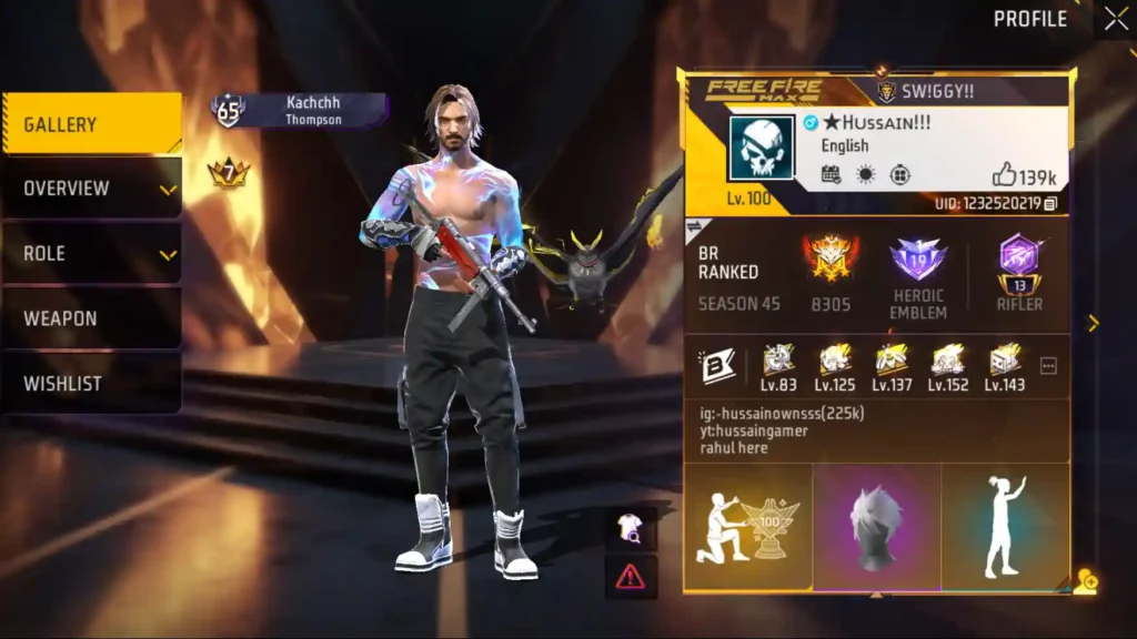 Top 7 Highest Level Free Fire IDs in India (Level 100 Players)